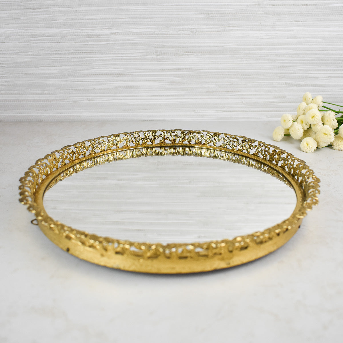 Vintage Gold Round Mirror Tray – Muse